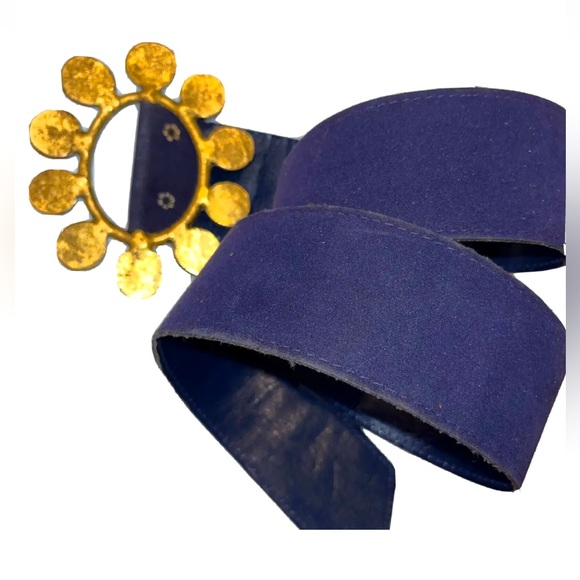unmarked | Accessories | Wide Blue Velvet Belt Copper Disc Loop Buckle ...